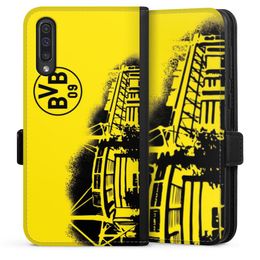 DeinDesign Galaxy A50 Handy Klapph&uuml;lle Handyh&uuml;lle aus Kunst Leder schwarz Flip Case Stadium Bvb Borussia Dortmund Sideflip mit Lasche