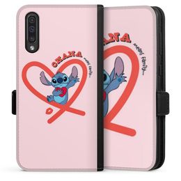 DeinDesign Galaxy A50 Handy Klapph&uuml;lle Handyh&uuml;lle aus Kunst Leder schwarz Flip Case Heart Lilo & Stitch Disney Sideflip mit Lasche