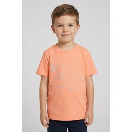 T-Shirt Tom Tailor, Jungen, Gr. 128/134, orange (bright coral), Jersey, Obermaterial: 100% Baumwolle, bedruckt, regular fit taillenbedeckt, Rundhals, gerader Abschluss, Shirts T-Shirt, mit in der Nacht leuchtendem Dino-Print