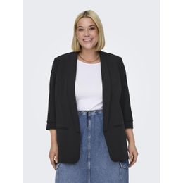 Kurzblazer Only CARMAKOMA "CARELLY 3/4 LIFE BLAZER WVN", Damen, Gr. 42, schwarz, Web, Obermaterial: 95% Polyester, 5% Elasthan, unifarben, regular fit, V-Ausschnitt, Blazer Kurzblazer