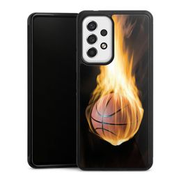 DeinDesign Galaxy A53 5G Handy Gallery Case Handyh&uuml;lle 9H Geh&auml;rtetes Glas R&uuml;ckseite H&uuml;lle Fire Basketball Sports Gallery Case