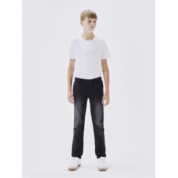 Schlupfjeans name it "NKMROBIN DNMTHAYERS", Jungen, Gr. 104, N-Gr, schwarz (schwarz, denim), Denim/Jeans, Obermaterial: 70% Baumwolle, 27% Polyester, 3% Elasthan, Abriebeffekte, relaxed fit, Jeans Schlupfjeans