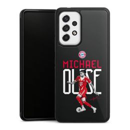 DeinDesign Galaxy A53 5G Handy Gallery Case Handyh&uuml;lle 9H Geh&auml;rtetes Glas R&uuml;ckseite H&uuml;lle Fc Bayern M&uuml;nchen Michael Olise Official Licensed Product Gallery Case