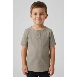 Kurzarmshirt name it "NMMKAB TOP NOOS", Jungen, Gr. 122 (128), beige (pure cashmere), Feinripp, Obermaterial: 57% Baumwolle, 38% Modal, 5% Elasthan, unifarben, regular fit normal, Rundhals, abgesteppte Kante, Shirts, Baumwollmischung, kurze Knopfleiste