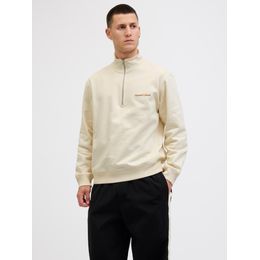 Jack & Jones Sweatshirt JACK & JONES "JORNORREBRO EMB SWEAT HIGH NECK SN", Herren, Gr. L, wei&szlig; (antique wei&szlig;), angeraute Sweatware, Obermaterial: 89% Baumwolle, 11% Polyester, unifarben, relaxed fit normal, hoch geschlossener Ausschnitt, Rippb&uuml;ndchen, Sweatshirts Sweatshirt