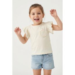 T-Shirt Blue Seven, M&auml;dchen, Gr. 98, sanftes wei&szlig;, Single Jersey, Obermaterial: 100% Baumwolle, bedruckt, unifarben, Basic normal, Rundhals, Fl&uuml;gel&auml;rmel Volant, Shirts T-Shirt