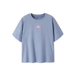 T-Shirt name it "NKFVICTORIA SS NREG TOP", Jungen, Gr. 134/140, lila impression detail:shell embroidery, Jersey, Obermaterial: 100% Baumwolle, unifarben, Basic normal, Rundhals, Shirts T-Shirt