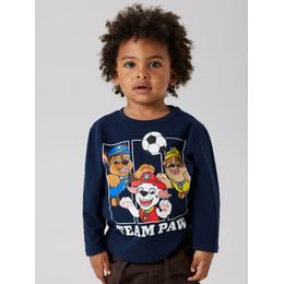 Langarmshirt name it "NMMJOLL PAW NREG LS TOP NOOS CPLG", Jungen, Gr. 122/128, blau (navy blazer), Jersey, Obermaterial: 95% Baumwolle, 5% Elasthan, bedruckt, normal normal, Rundhals, Shirts Langarmshirt