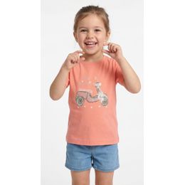 T-Shirt Blue Seven, M&auml;dchen, Gr. 110, lachs, Single Jersey, Obermaterial: 100% Baumwolle, bedruckt, unifarben, Basic normal, Rundhals, Shirts T-Shirt