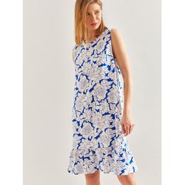 Bianco Lucci Kleid Damen Gr&ouml;&szlig;e 42 blau / wei&szlig; Sommerkleid