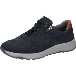 Waldl&auml;ufer Sneaker WALDL&Auml;UFER "K-JOHN", Herren, Gr. 9,5 (44), dunkelblau, cognac, Nubukleder, unifarben mit Farbeinsatz, Schuhe Sneaker, Schn&uuml;rschuh, Bequemschuh, H-Weite, mit seitlichem Rei&szlig;verschluss