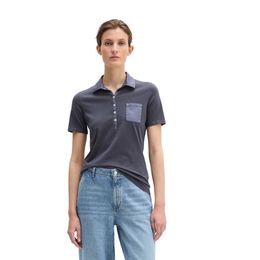 Marc O'Polo Poloshirt MARC O'POLO "mit Material-Mix-Details", Damen, Gr. L, stormy sky, Obermaterial: 100% Baumwolle, unifarben, slim fit, normaler Saum, Shirts