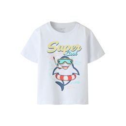 T-Shirt name it "NMMFYMZ SS NREG TOP BOX", M&auml;dchen, Gr. 104, hellwei&szlig;, Jersey, Obermaterial: 95% Baumwolle, 5% Elasthan, bedruckt, unifarben, normal normal, Rundhals, Shirts T-Shirt, mit sommerlichem Frontmotiv