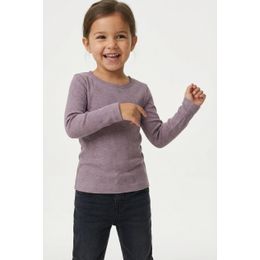 Langarmshirt name it "NMFKAB LS TOP NOOS", M&auml;dchen, Gr. 104, lila (elderberry), Feinripp, Obermaterial: 57% Baumwolle, 38% Modal, 5% Elasthan, meliert, unifarben, regular fit h&uuml;ftbedeckend, Rundhals, abgesteppte Kante, Shirts Langarmshirt, in Feinripp und mit s&uuml;&szlig;er Spitzenkante am Ausschnitt