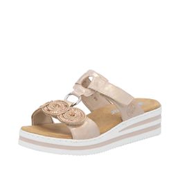 Keilpantolette Rieker, Damen, Gr. 43, ros&eacute;goldfarben, Lederimitat, metallic, Schuhe, Sommerschuh, Urlaubsschuh mit Glitzersteine, Metallic-Optik
