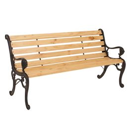 Gartenbank MCW-O25, Sitzbank Parkbank Holzbank 3-Sitzer, Gusseisen Holz Kiefer, 164cm ~ natur