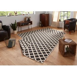 Teppich Hanse Home "Nizza Wendeteppich" Gr. 2, schwarz (schwarz, creme), B:80cm H:5mm L:150cm, Kunstfaser, Teppiche, Teppich, In-& Outdoor, Wetterfest, Balkon, L&auml;ufer, Wohnzimmer, Wasserfest