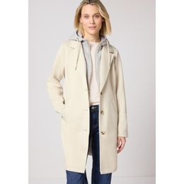Outdoorjacke Street One, Gr. 34, powder beige, Stoff, Obermaterial: 62% Polyester, 34% Viskose, 4% Elasthan; Obermaterial 2: 62% Polyester, 34% Viskose, 4% Elasthan; Futter: 100% Polyester, unifarben, comfort fit knielang, ohne Ausschnitt, abgesteppt, Jacken Outdoorjacke, mit Reverskragen