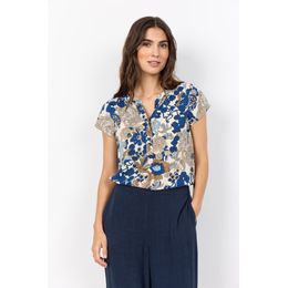 Shirtbluse soyaconcept "SC-CUNILLA 1", Damen, Gr. M, navy combi, Web, Obermaterial: 100% Viskose, gemustert, normal, V-Ausschnitt, Blusen