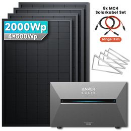 Solarmars&reg; 2000W Balkonkraftwerk mit Speicher, Anker SOLIX Solarbank 3 E2700 Pro - Mit Flachdachhalterung