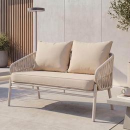 Aluminium-Gartenbank MCW-P90, Gartensofa Sitzbank Outdoor, Seilgeflecht Rope Stoff/Textil (180g/m&sup2;) ~ creme