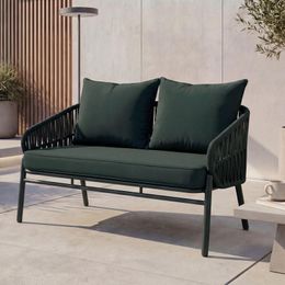 Aluminium-Gartenbank MCW-P90, Gartensofa Outdoor Sitzbank, Seilgeflecht Rope Stoff/Textil (180g/m&sup2;) ~ gr&uuml;n