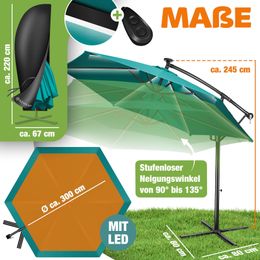 Kesser&reg; Alu Ampelschirm LED Solar + Abdeckung mit Kurbelvorrichtung UV-Schutz Aluminium mit An-/Ausschalter Wasserabweisend - Sonnenschirm Schirm Gartenschirm