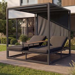Alu Lounge-Gartenliege MCW-P81, Sonnenliege Daybed, 10cm-Polster 220g/m&sup2; 196x165x196cm ~ dunkelgrau, Polster dunkelgrau