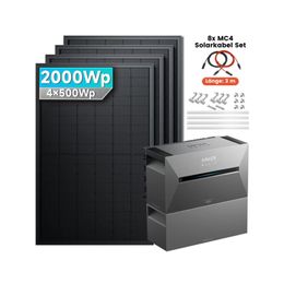 Solarmars&reg; 2000W Balkonkraftwerk mit Speicher, Anker SOLIX Solarbank 3 E2700 Pro und 1x BP2700 - Mit Ziegeldachhalterung