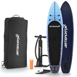ArtSport Stand Up Paddle Board Deep Ocean &ndash; Aufblasbares SUP Board Set bis 150 kg - Blau-Wei&szlig;