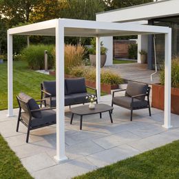 Pergola MCW-P65, Terrassen&uuml;berdachung Gartenpavillon Lamellen-Pavillon, 10cm-Aluminium-Gestell 3x3m ~ wei&szlig;