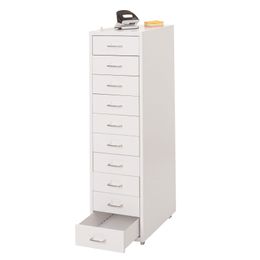 MCW Rollcontainer Preston T851, Schubladenschrank Stahlschrank, 110x28x41cm 10 Schubladen ~ wei&szlig;