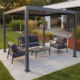 Pergola MCW-P65, Terrassen&uuml;berdachung Gartenpavillon Lamellen-Pavillon, 10cm-Aluminium-Gestell 3x3m ~ anthrazit
