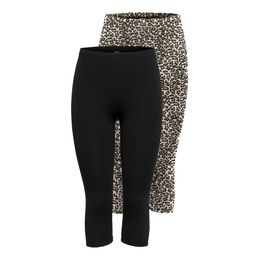 3/4-Leggings Only "ONLLIVE LOVE 3/4 CS LEGGINGS 2 PACK", Damen, Gr. M (38), N-Gr, schwarz (schwarz pack:gingerroot tikkie leo), Jersey, Obermaterial: 95% Baumwolle, 5% Elasthan, slim fit wadenlang, Hosen