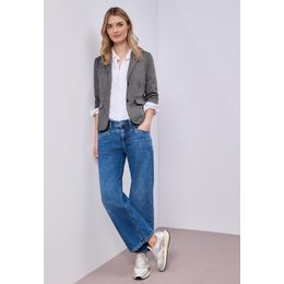 Kurzblazer Street One, Damen, Gr. 42, shadowed navy, Stoff, 71% Polyester, 26% Viskose, 3% Elasthan, unifarben, regular fit normal, V-Ausschnitt, B&uuml;ndchen, Blazer Kurzblazer, im Blazer-Style