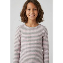 Langarmshirt name it "NKFSURAJA XSL LS TOP NOOS", M&auml;dchen, Gr. 122/128, pirouette, Jersey, Obermaterial: 95% Baumwolle, 5% Elasthan, geringelt, gestreift, meliert, slim fit h&uuml;ftbedeckend, Rundhals, abgesteppte Kante, Shirts Langarmshirt, toller Ringel-Look in gerippter Qualit&auml;t