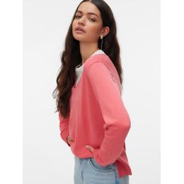 V&eacute;ro Moda Strickpullover VERO MODA "VMSILJE LS V-NECK PULLOVER GA NOOS", Damen, Gr. XL, coral paradise, Strick, Obermaterial: 77% Viskose, 23% Polyester, unifarben, loose fit normal, V-Ausschnitt, Pullover Strickpullover