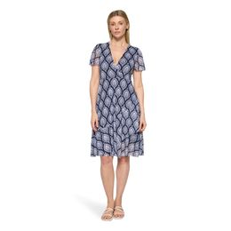 Volantkleid Cartoon "Damen mit R&uuml;schen", Damen, Gr. 34, Normalgr&ouml;&szlig;en, blau (dunkelblau, blau), Obermaterial: 95% Polyester, 5% Elasthan, figurbetont kurz, V-Ausschnitt, Kleider