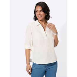 WITT Damen Flanellbluse mit krempelbaren &Auml;rmeln, ecru, Gr&ouml;&szlig;e 40
