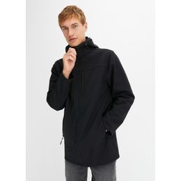 bonprix Wasserabweisender Softshell-Parka, schwarz, Gr.46, Modische, lange Softshelljacke mit abnehmbarer Kapuze, aus Softshell