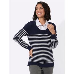 WITT Damen 2-in-1-Pullover mit gerippten Abschl&uuml;ssen, marine-ecru-gemustert, Gr&ouml;&szlig;e 38