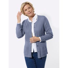 WITT Damen Strickjacke mit Einstrickmuster, taubenblau, Gr&ouml;&szlig;e 40