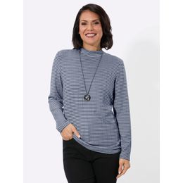 WITT Damen Langarmshirt mit Stehkragen, dunkelblau-ecru-geringelt, Gr&ouml;&szlig;e 40