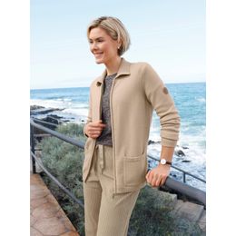 WITT Damen Strickjacke mit Polokragen, beige, Gr&ouml;&szlig;e 36