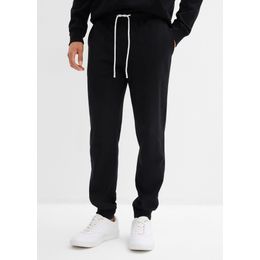 bonprix Jogginghose in Regular Fit, schwarz, Gr.64/66 (3XL), Basic Jogginghose mit Rippb&uuml;ndchen und drei Taschen, innen weich angeraut, 60% Baumwolle