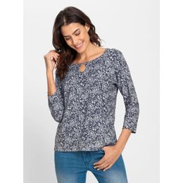 WITT Damen Print-Shirt mit Ausschnitt mit Schlitz, marine-bedruckt, Gr&ouml;&szlig;e 36
