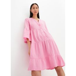 bonprix Tunika-Kleid aus reiner Baumwolle, rosa, Gr.44, Tunika-Kleid in Musselin-Material, aus Musselin