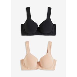 bonprix Schalen-BH mit B&uuml;gel mit Bio-Baumwolle (2er Pack), schwarz, Gr.75C, B&uuml;gel-Schalen-BH mit breiten, gepolsterten Tr&auml;gern im praktischen 2er Pack, 95% Baumwolle (organic)