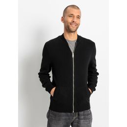 bonprix Strickjacke in Regular Fit, schwarz, Gr.68/70 (4XL), Trendig schmaler geschnittene Strickjacke mit Baseball-Kragen und zwei seitlichen Eingrifftaschen, 70% Baumwolle (recycelt)
