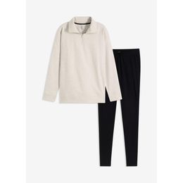 bonprix Loungewear Sweat Hausanzug mit Leggings, wei&szlig;, Gr.56/58 (3XL), Gem&uuml;tlicher Loungewear Hausanzug mit B&uuml;ndchen an den &Auml;rmeln, aus 100% Baumwolle